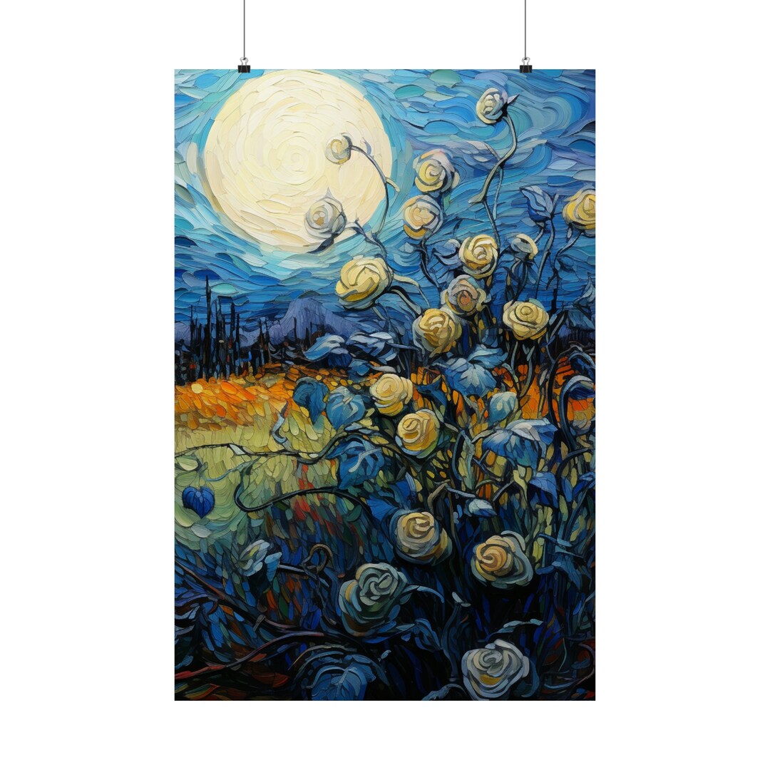 Rose Fields Poster Floral Landscape Art Print Botanical Wall Art Flower ...