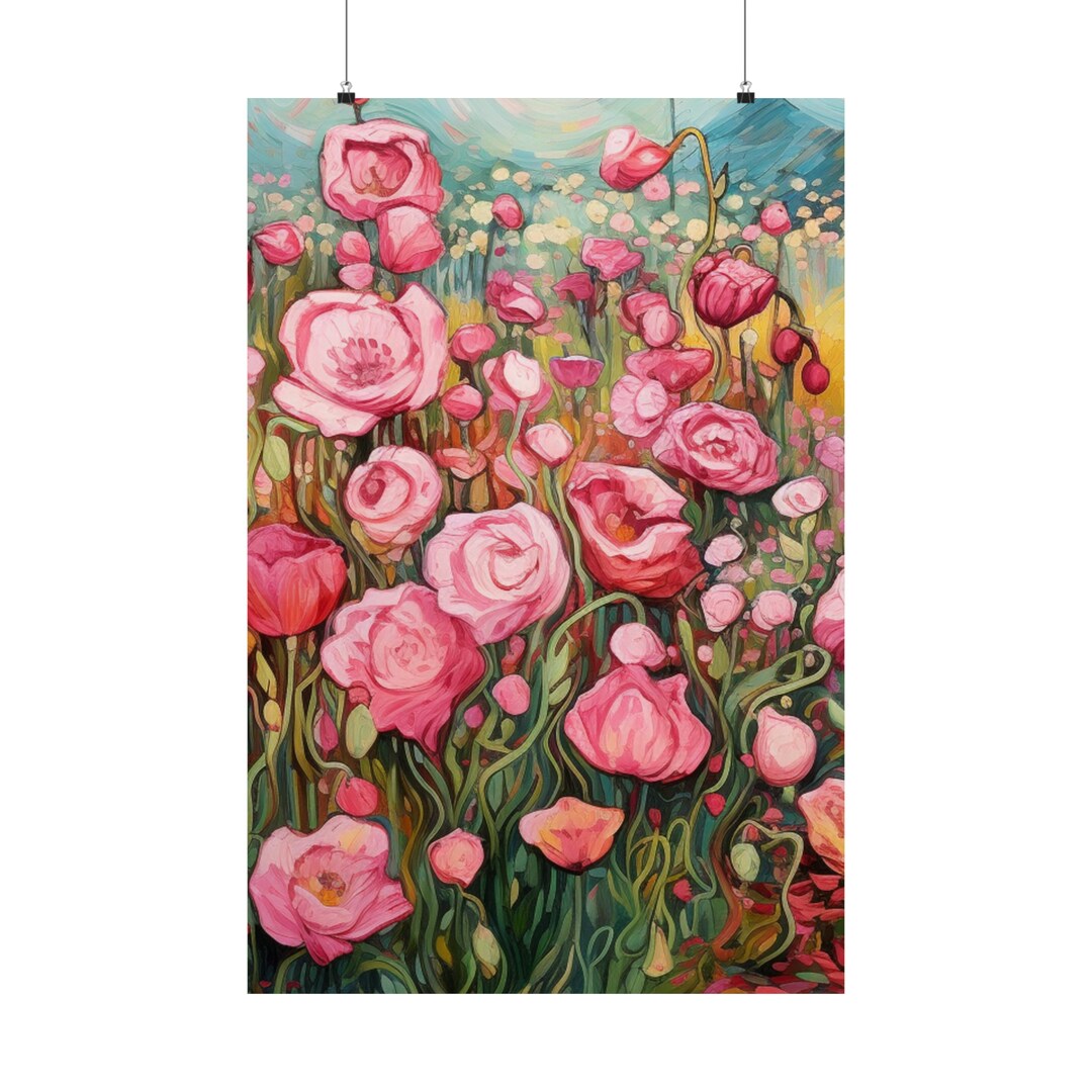 Pink Flower Bouquet Poster Floral Art Print Botanical Wall Art Flower ...