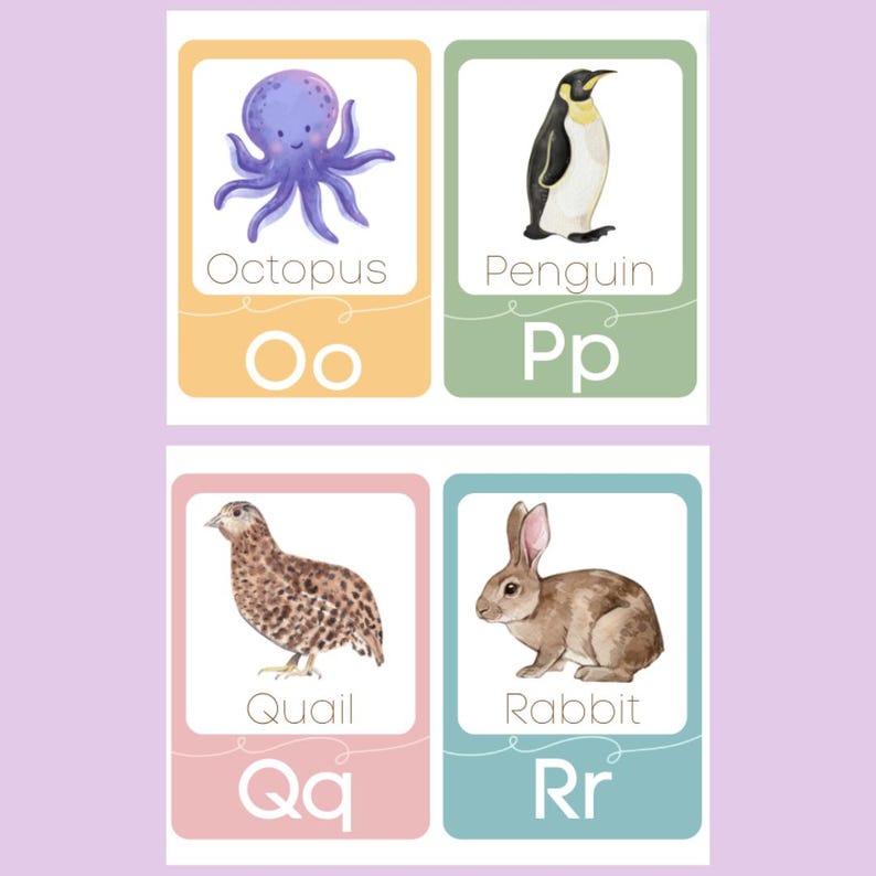 Alphabet Flash Cards Printable ABC Animal Alphabet Cards Manuscript ...
