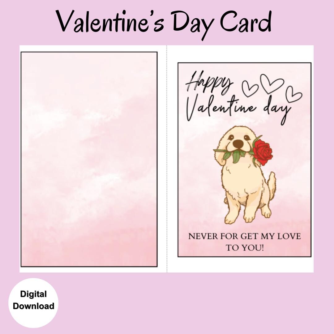Cute Dog Valentines Day Card Happy Valentine’s Day Blank Greeting Card ...