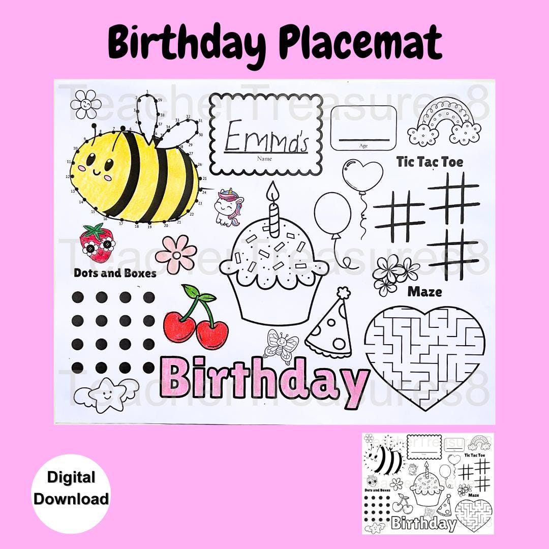 Birthday Placemat Coloring Page Printable Kid Birthday Placemat ...