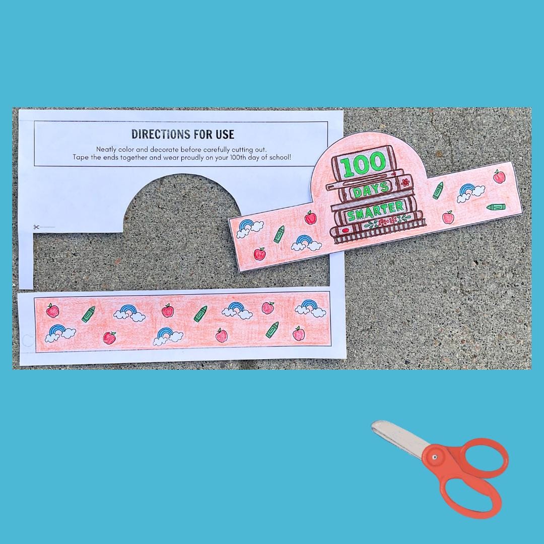 100 Days of School Paper Crown 100 Days Smarter Hat 100th Day of School ...