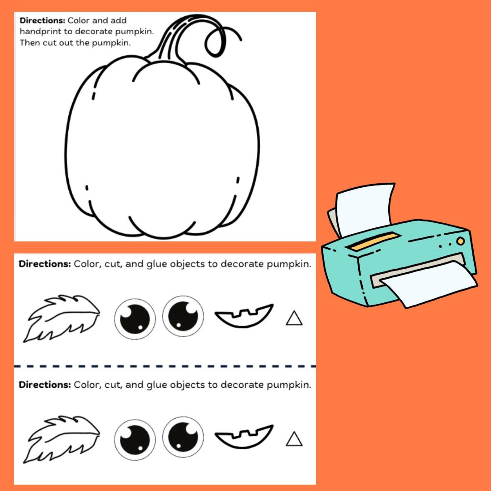 Handprint Pumpkin Craft Halloween Printable Fall Craft Pumpkin Face ...