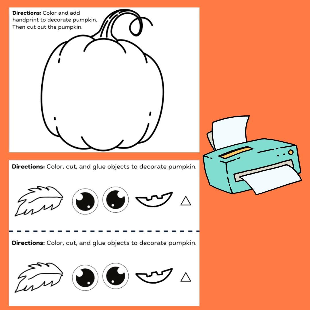 Handprint Pumpkin Craft Halloween Printable Fall Craft Pumpkin Face ...