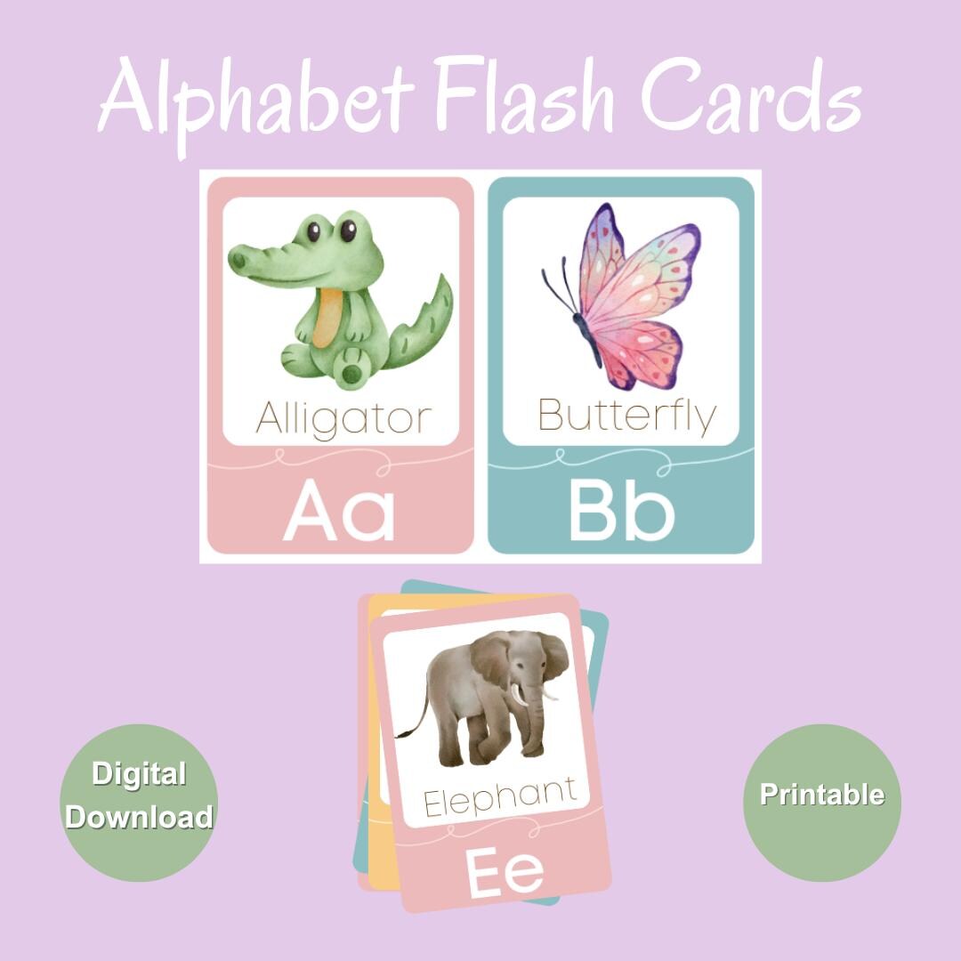 Alphabet Flash Cards Printable ABC Animal Alphabet Cards Manuscript ...
