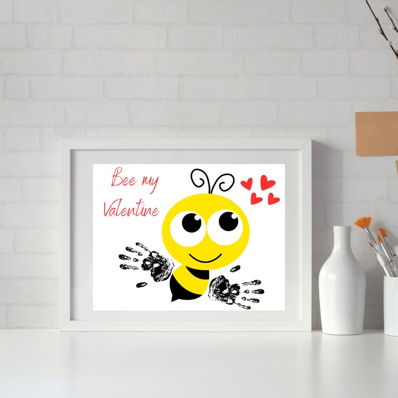 Valentines Day Handprint, Bee Handprint, Printable DIY Valentines Day ...