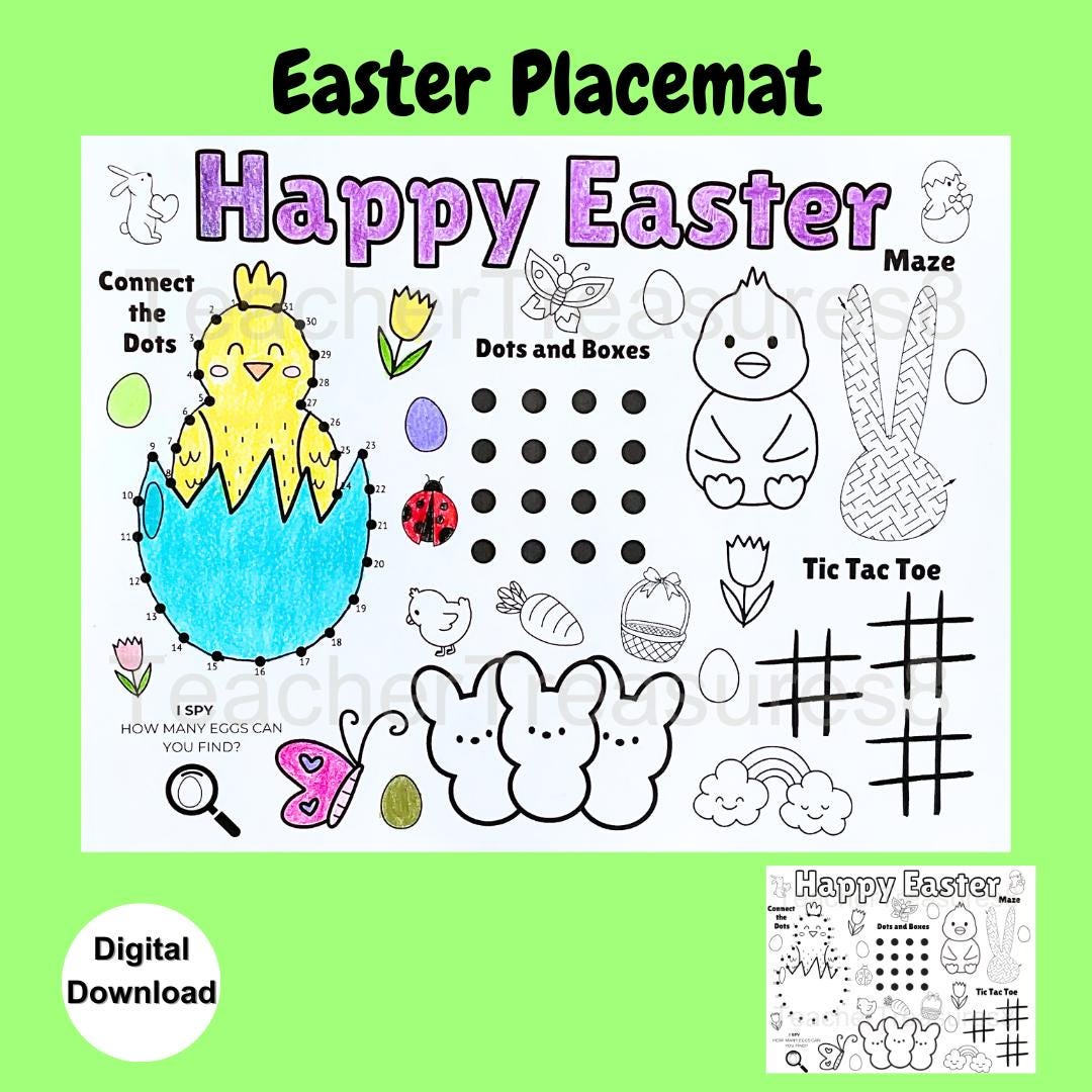 Easter Activity Placemat, Printable Kids Easter Placemat, Easter ...
