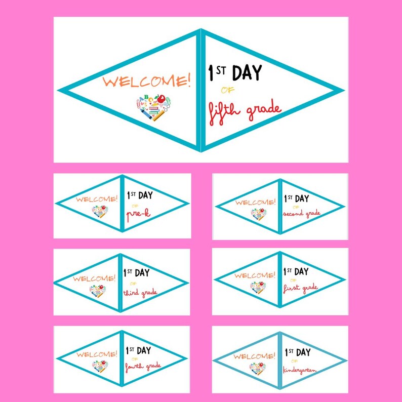 First Day of School Pennant Flag Printable Pennant Flag DIY Pennant ...