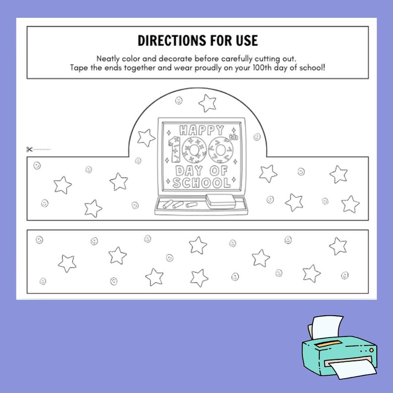 100 Days of School Paper Crown 100 Days Smarter Hat 100th Day of School ...