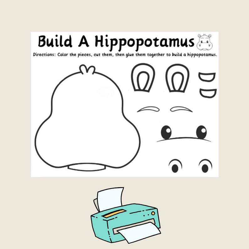 Build A Hippopotamus Craft Printable Activity Summer Craft Homeschool ...