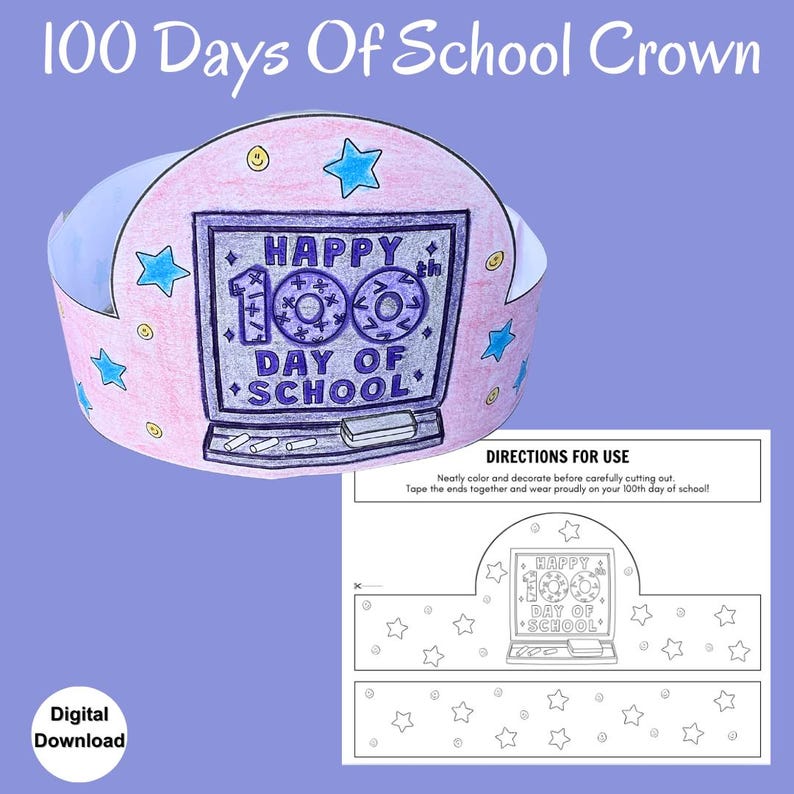 100 Days of School Paper Crown 100 Days Smarter Hat 100th Day of School ...