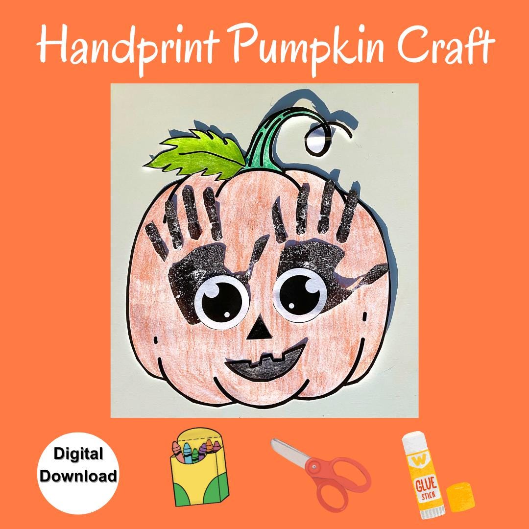 Handprint Pumpkin Craft Halloween Printable Fall Craft Pumpkin Face ...