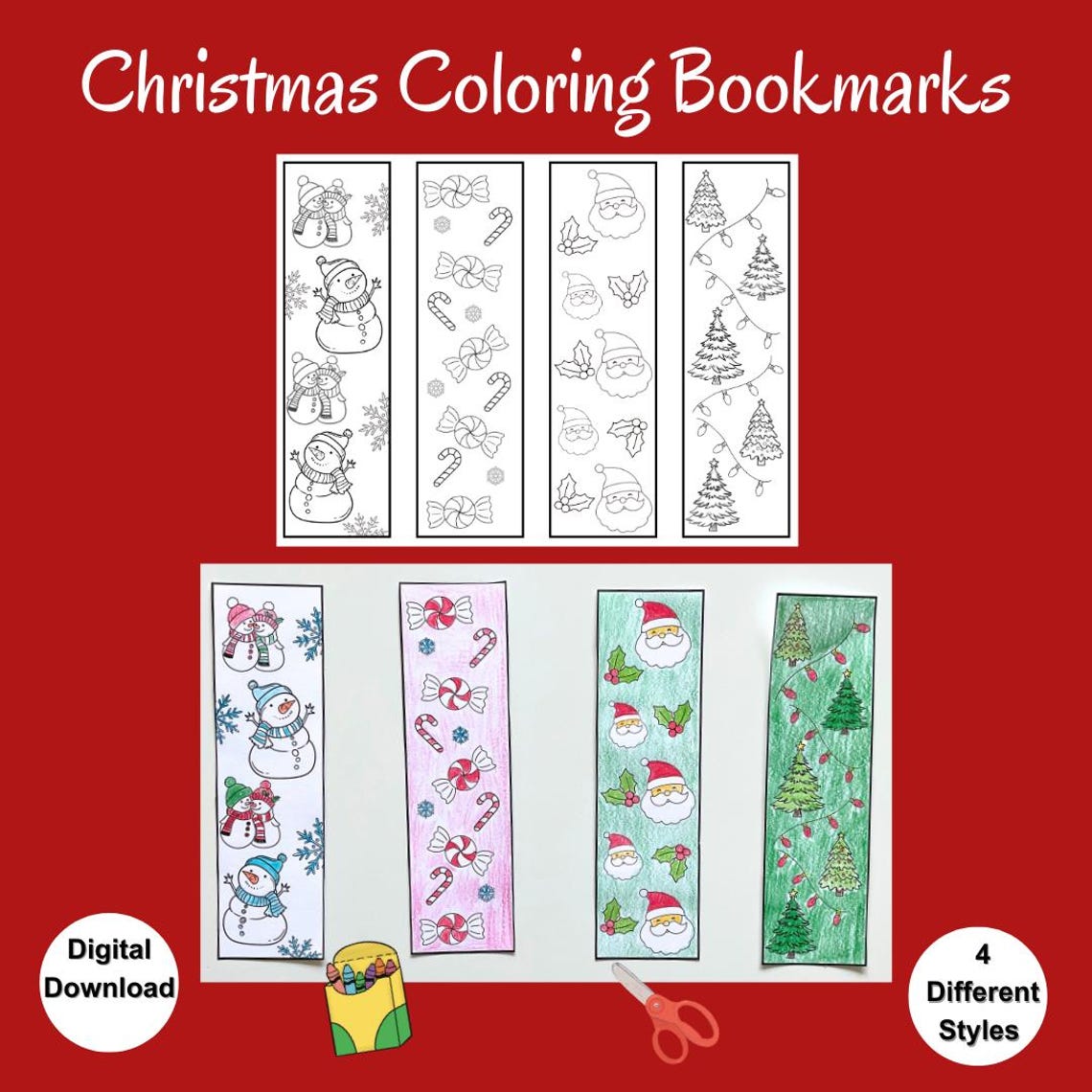 Christmas Coloring Bookmarks Printable Christmas Bookmark Christmas ...
