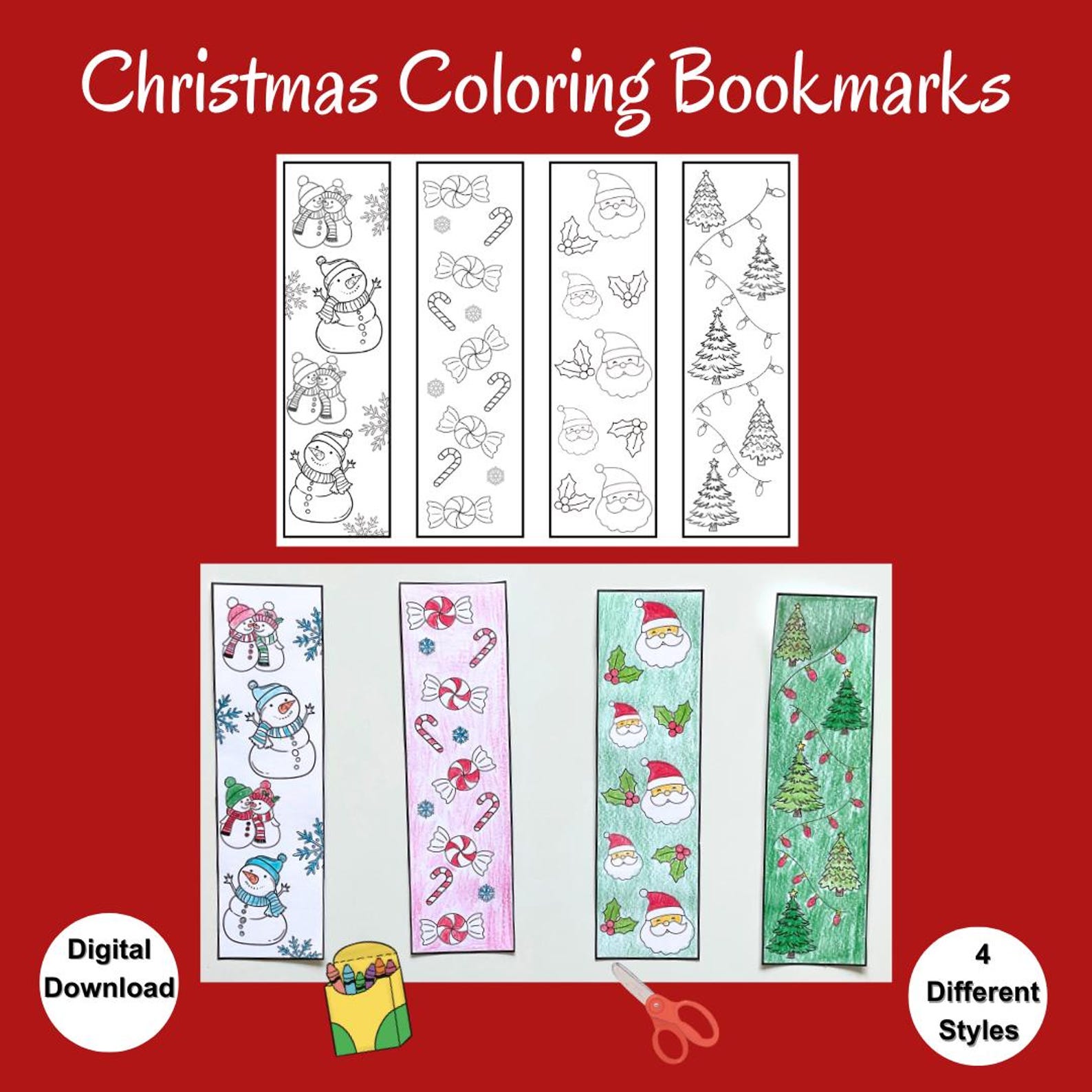 Christmas Coloring Bookmarks Printable Christmas Bookmark Christmas ...