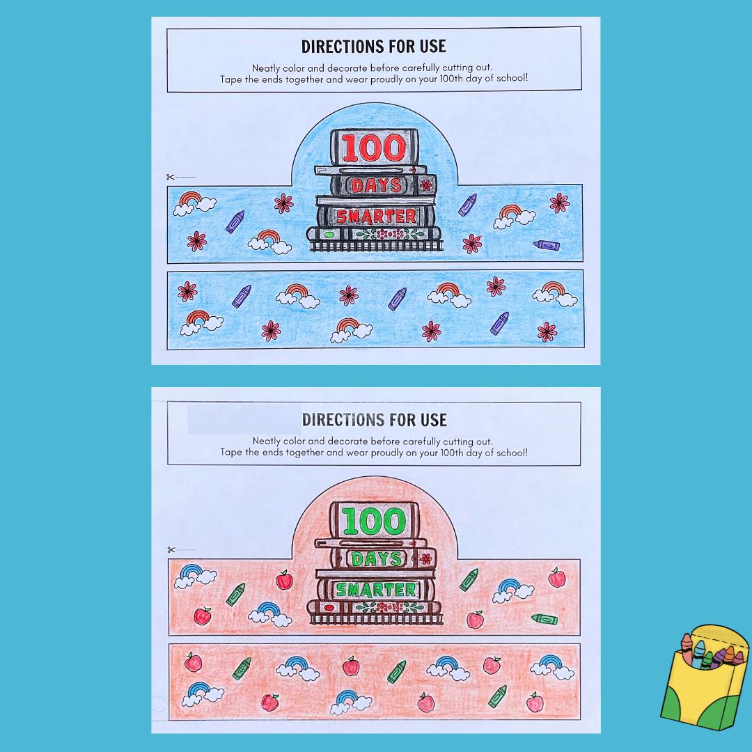 100 Days of School Paper Crown 100 Days Smarter Hat 100th Day of School ...
