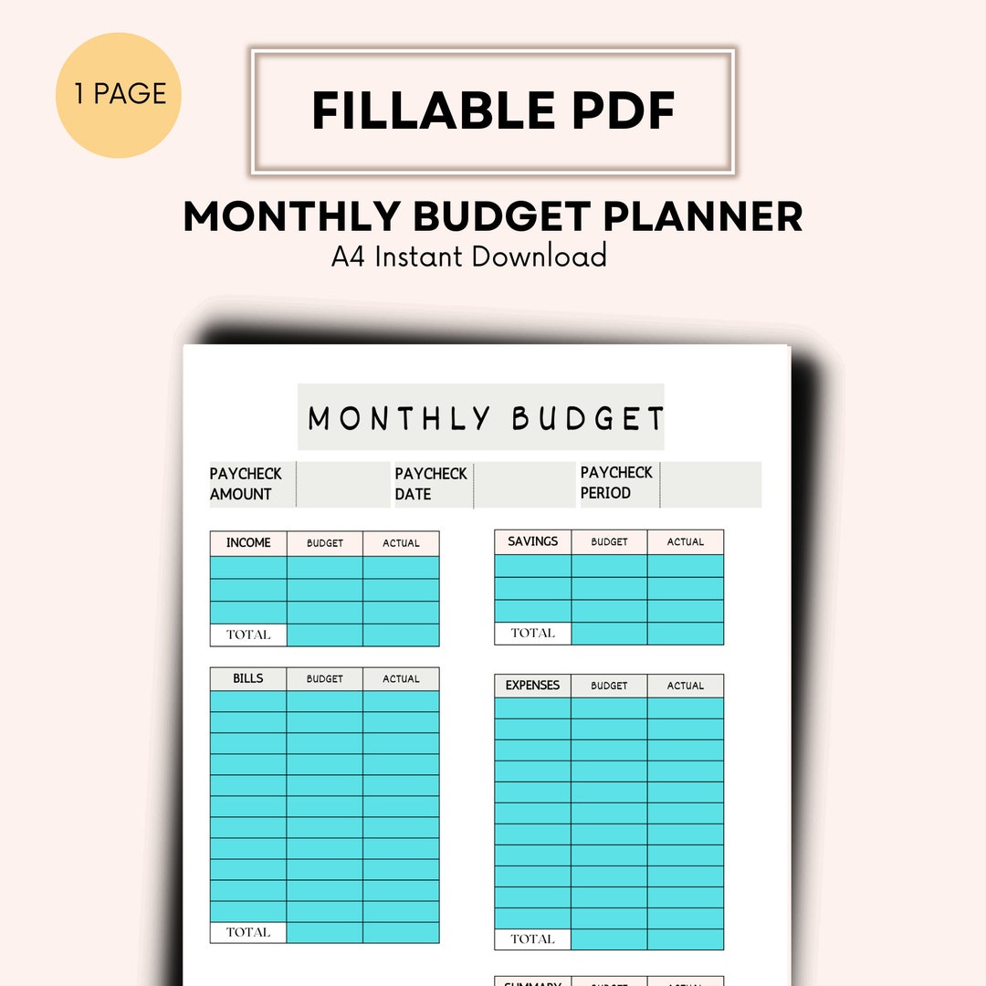 FILLABLE Budget Sheet, Printable PDF Personal Budget Tracker, Digital ...