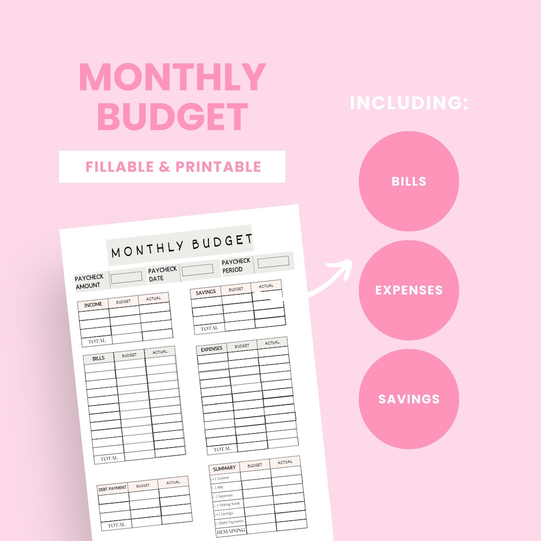 Budget Sheet Fillable, Printable PDF Budget Tracker, Digital Download ...