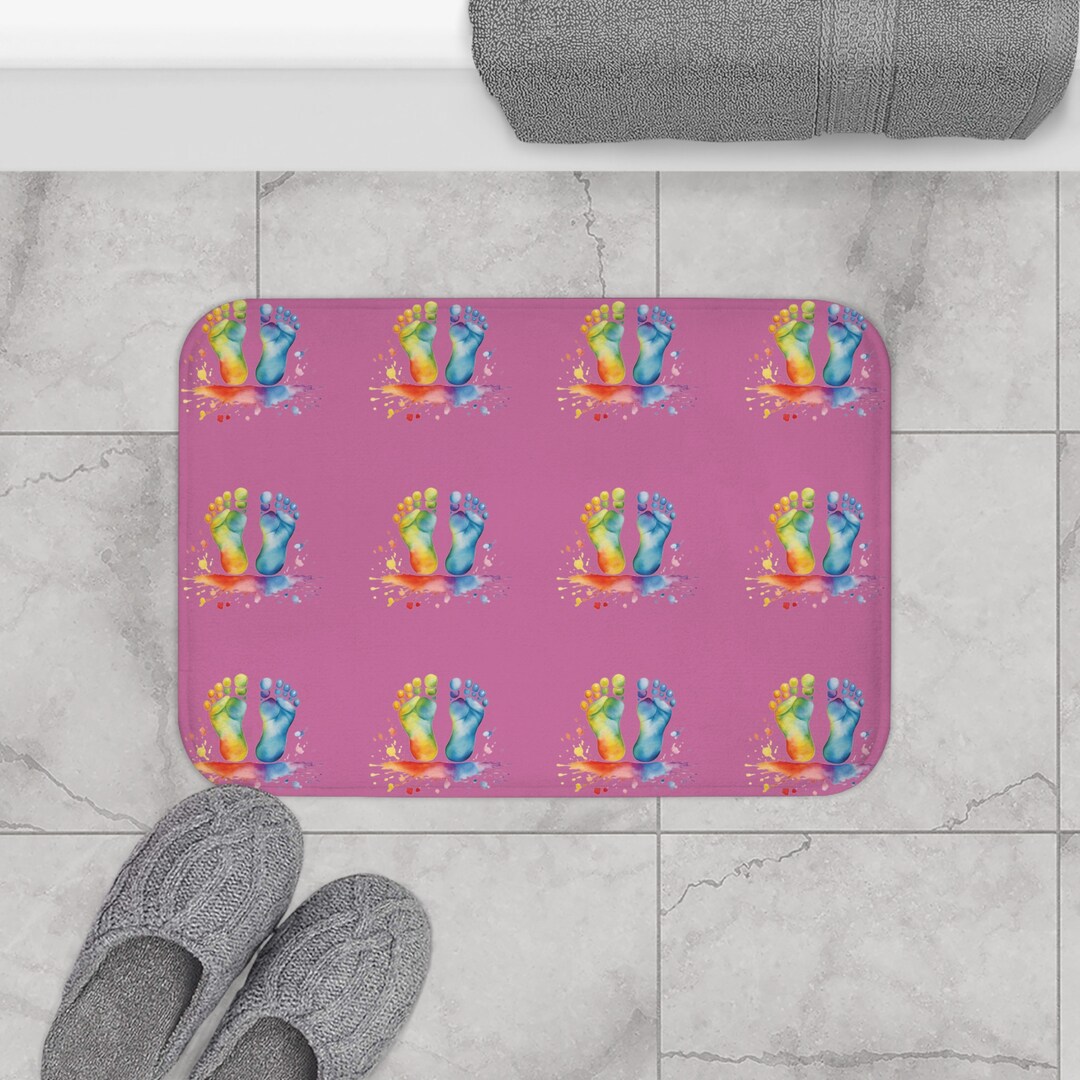 Light Pink Large Feet Rainbow Baby Foot Bath Mat Luxurious Non-slip Rug ...
