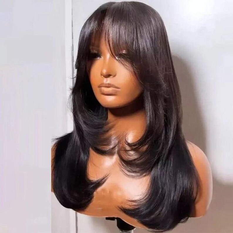 Curtain Bangs Wavy Layer Cut Wig Glueless Wig for Beginners 7x5 Pre Cut Lace 16 Inch - Etsy