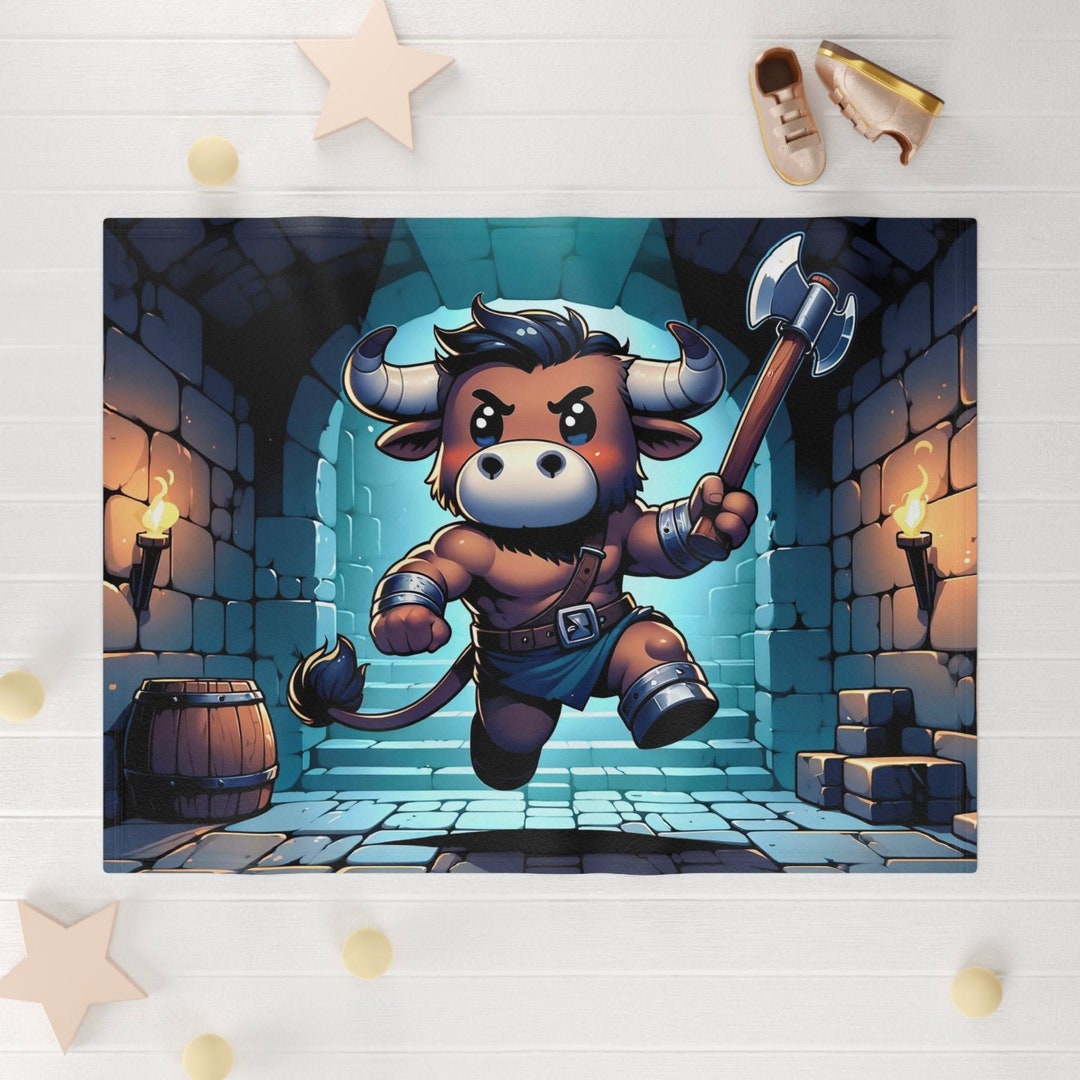 Chibi Minotaur Soft Fleece Baby Blanket Cute & Cozy Infant Bedding ...