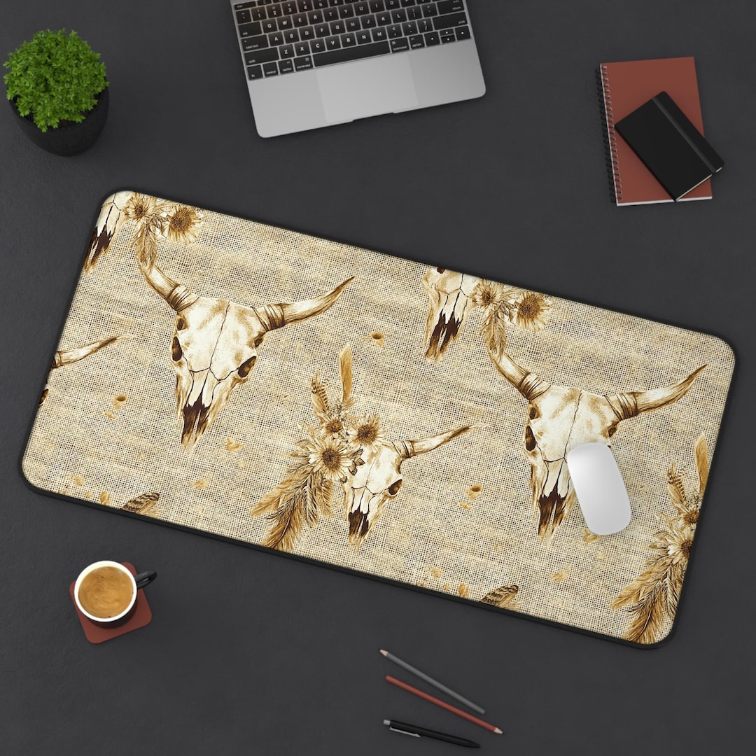 Rustic Desk Mat With Western Skull Pattern Non Slip Workspace Pad Great ...