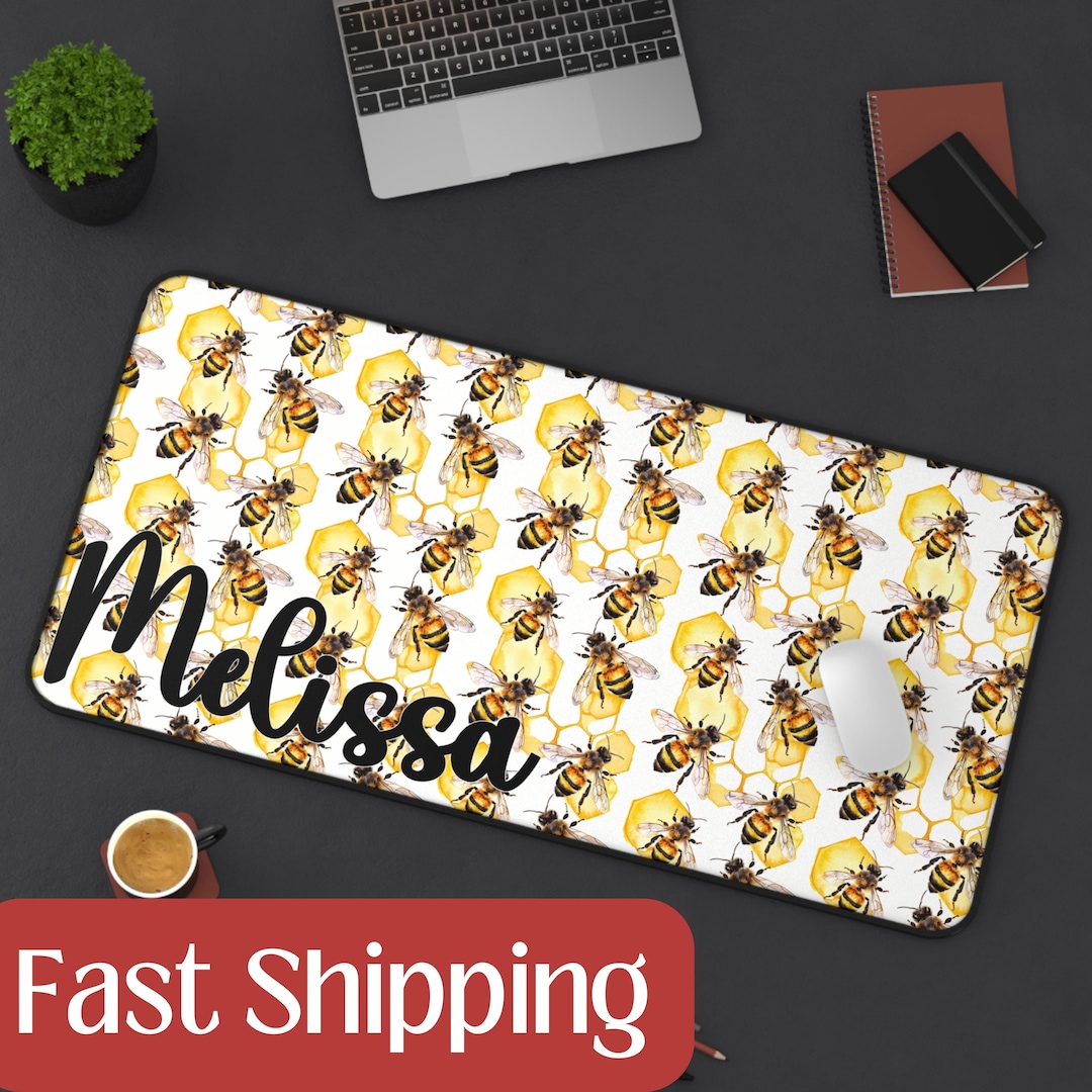 Bee Desk Mat With Personalized Name Bee and Honeycomb Desk Mat for Home ...