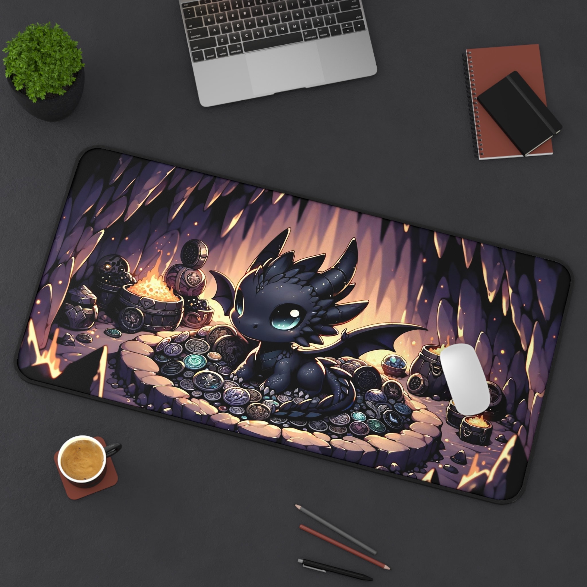 Black Dragon Desk Mat: Fantasy Gaming Office Decor - Etsy