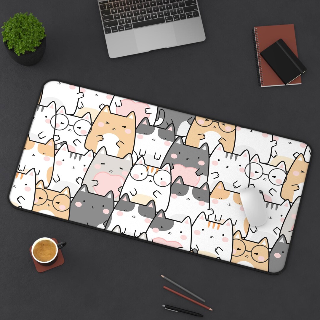Kawaii Cat Desk Mat With Cute Cartoon Design Non Slip Mouse Pad Perfect ...