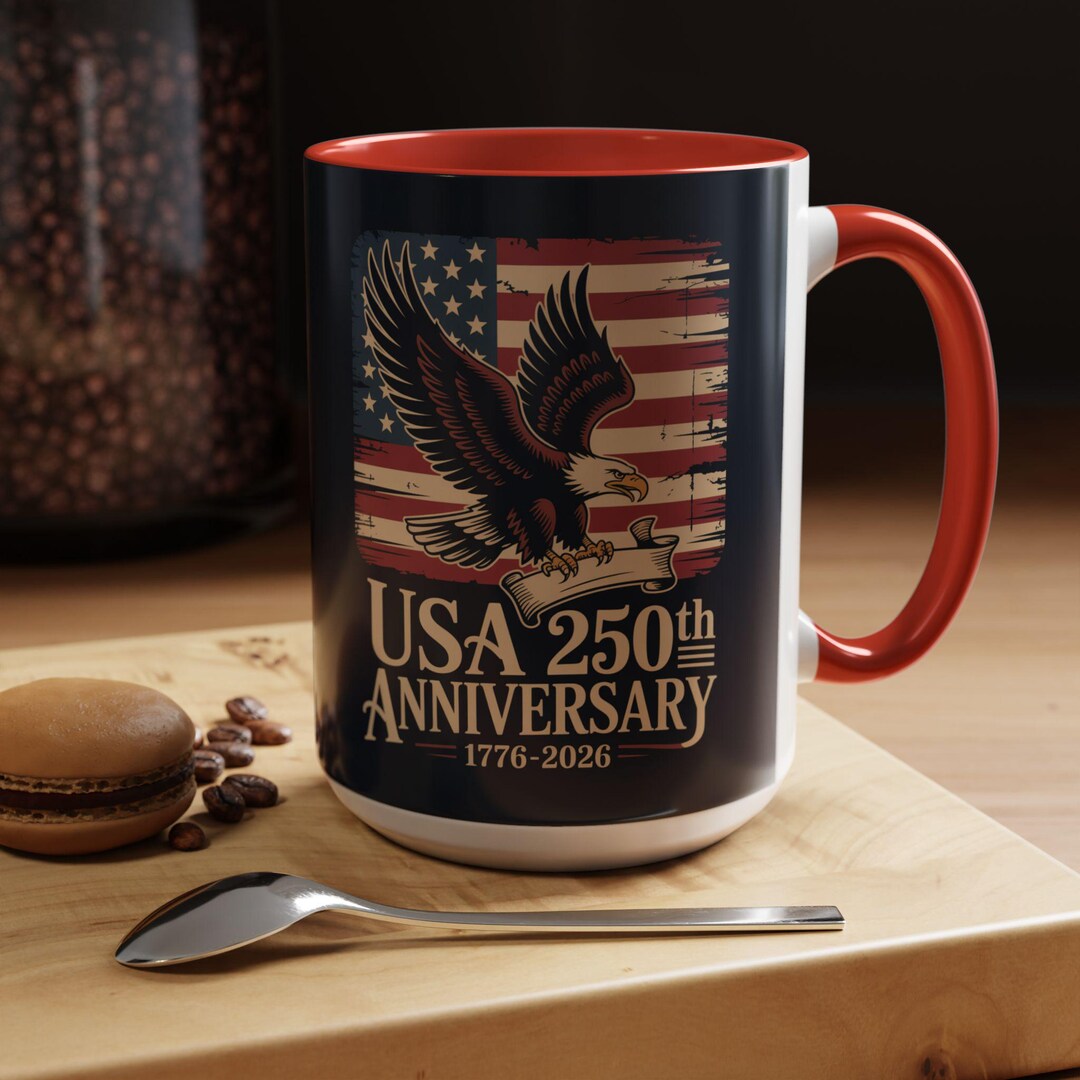 USA 250th Anniversary Mug Patriotic Eagle and Flag With Colorful Handle ...