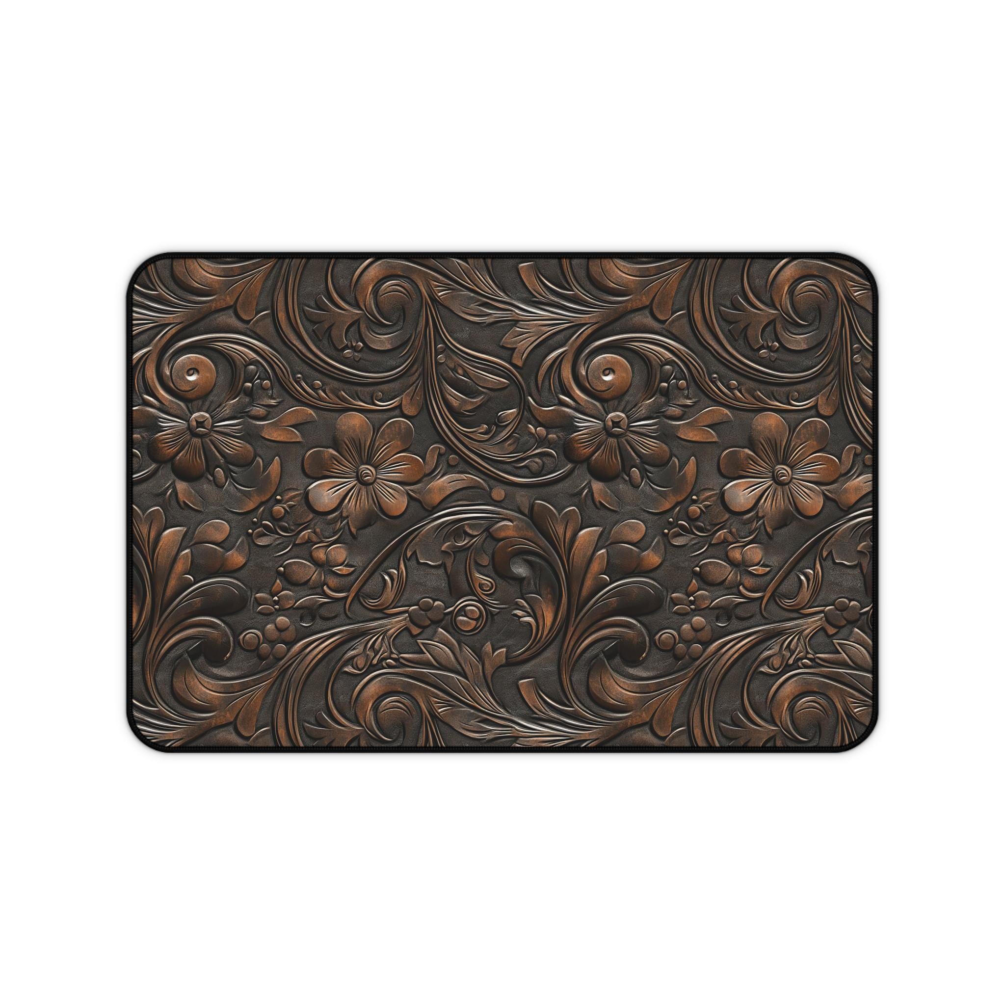 Tooled Leather Print Desk Mat With Western Floral Design Non Slip ...