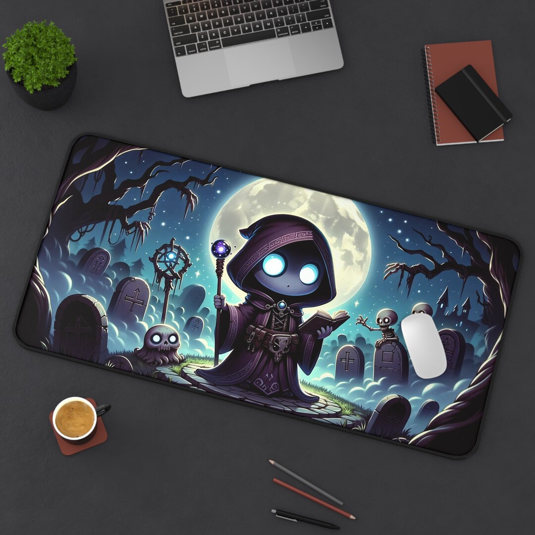 Cute Chibi Necromancer in a Graveyard D&D Gaming Mat Desk Mat Mouse Pad ...