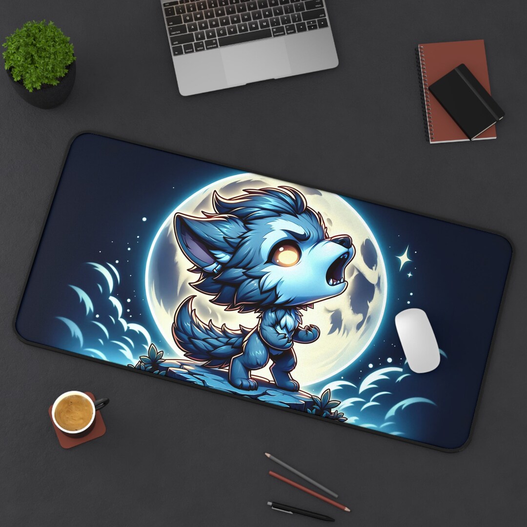 Cute Chibi Werewolf Howling at the Moon Gaming Mat for Dandd Tabletop ...