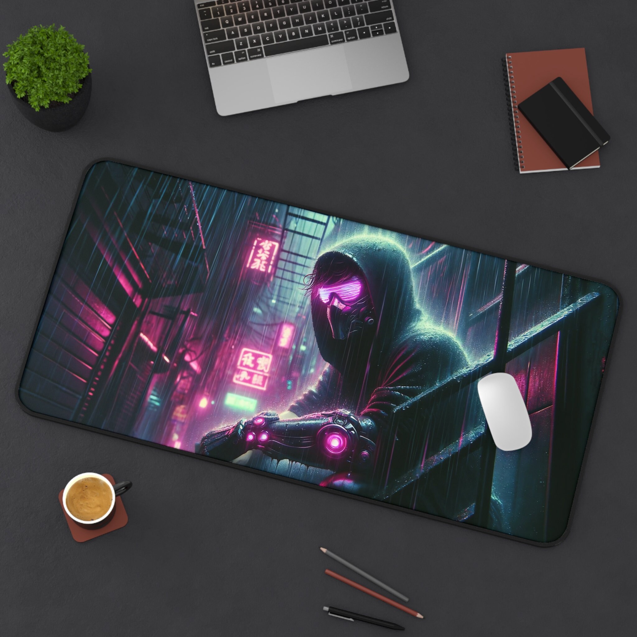 Cyberpunk Watcher Gaming Mat Futuristic Neon Mouse Pad Office Desk ...