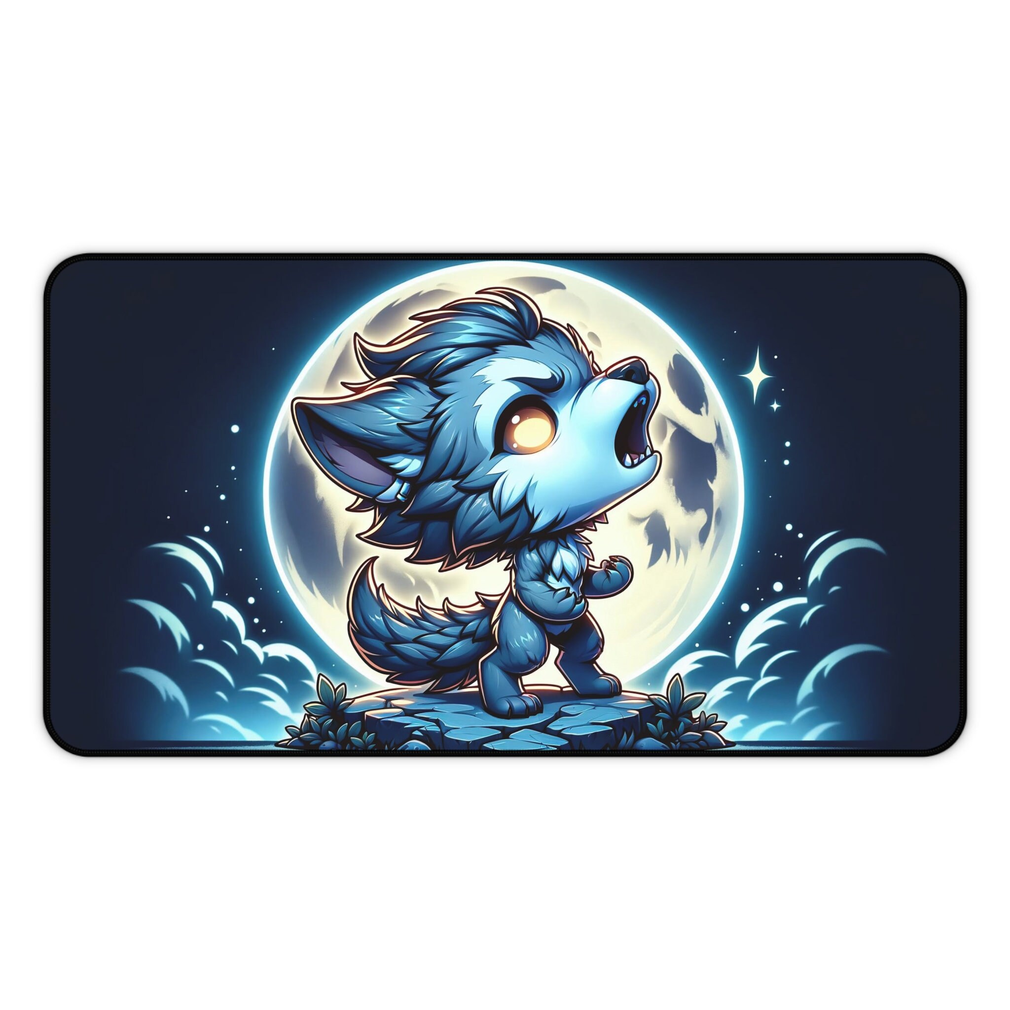 Cute Chibi Werewolf Howling at the Moon D&D Gaming Mat Desk Mat Mouse ...