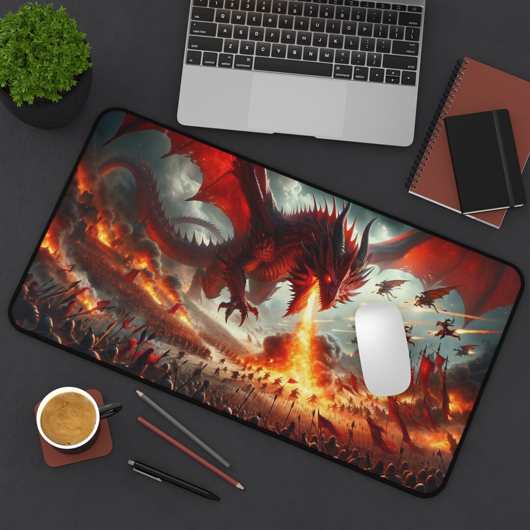 Colossal Fire Breathing Red Dragon D&D Gaming Desk Mat Epic Battle ...