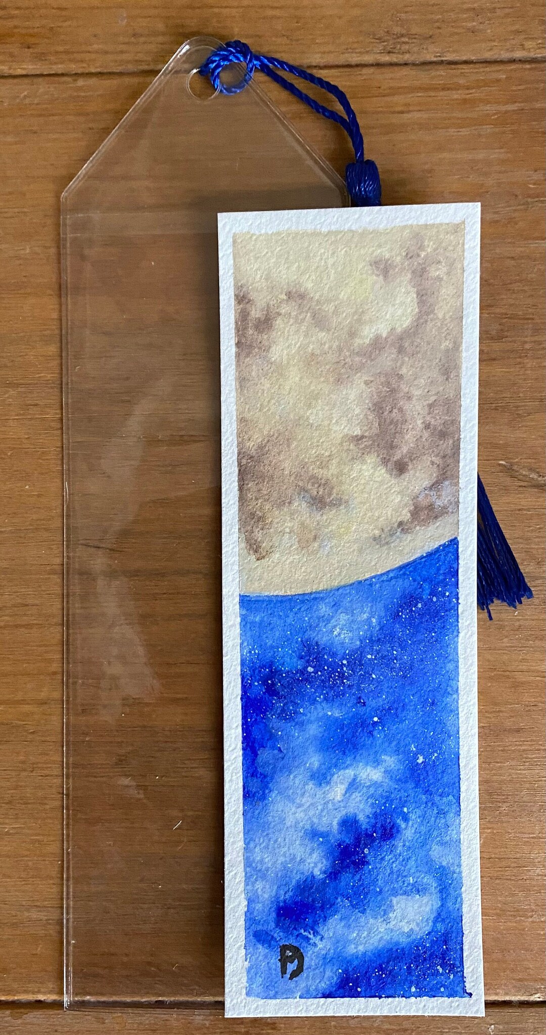 Bright Moon and Night Sky Hand Painted Original Art Bookmark Painted ...