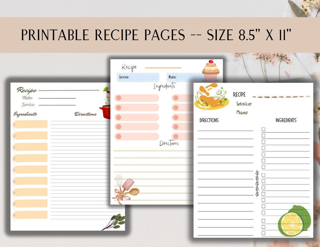 Recipe Journal for Women, Printable Recipe Journal Pages, Personalized ...