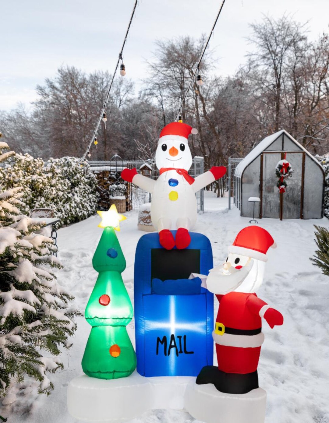 6 Feet Lighted Christmas Inflatable Mailbox Santa Claus Snowman ...