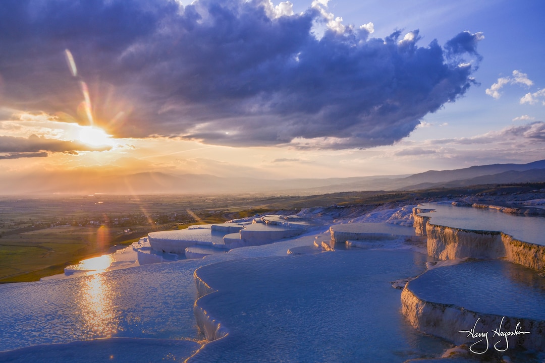 Sunset at Pamukkale, Turkey, Vibrant Sky Colors, Stormy Clouds ...