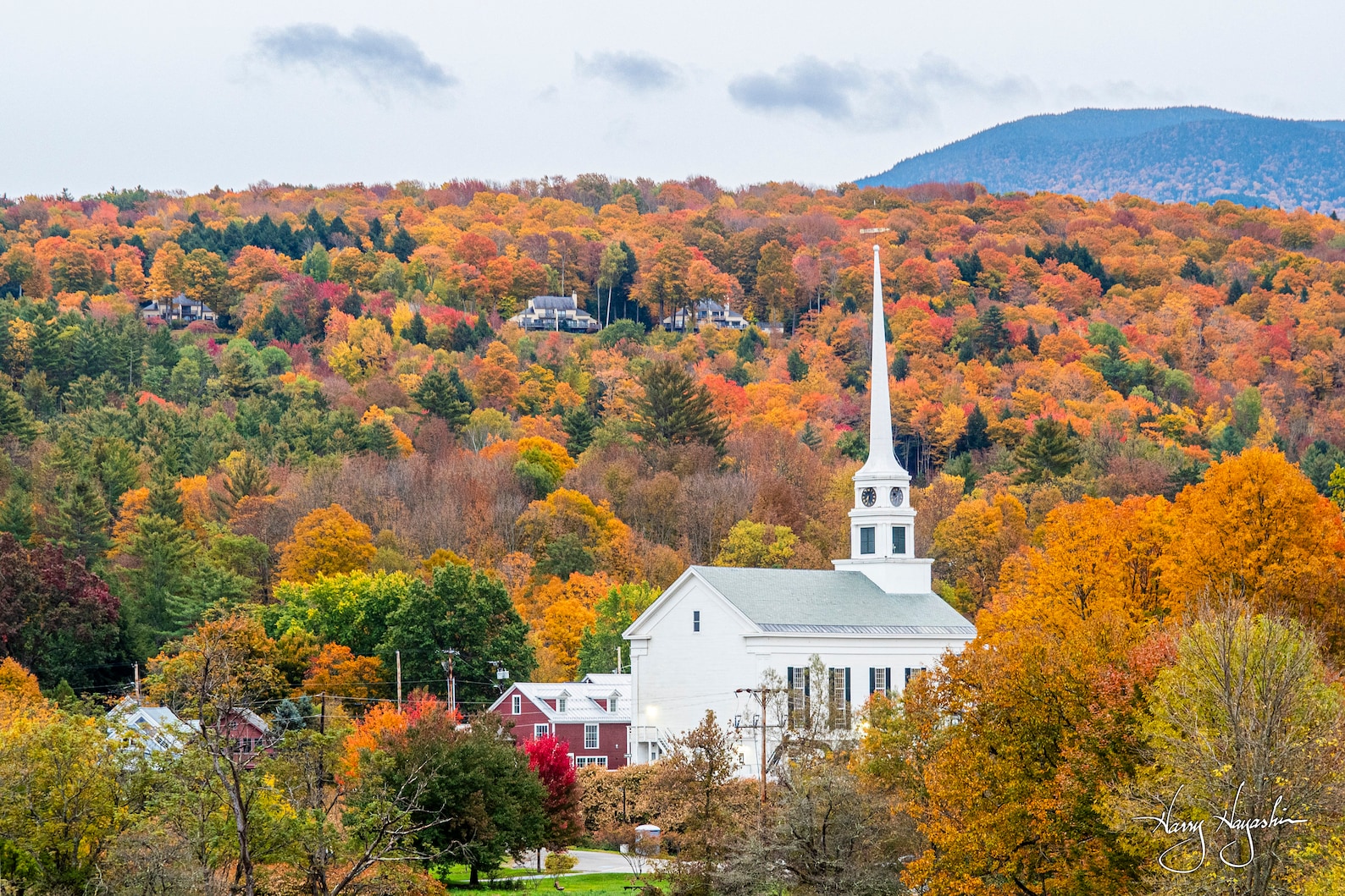 Vermont Fall Foliage Art Print, Stowe White Church, Autumn Landscape - Etsy