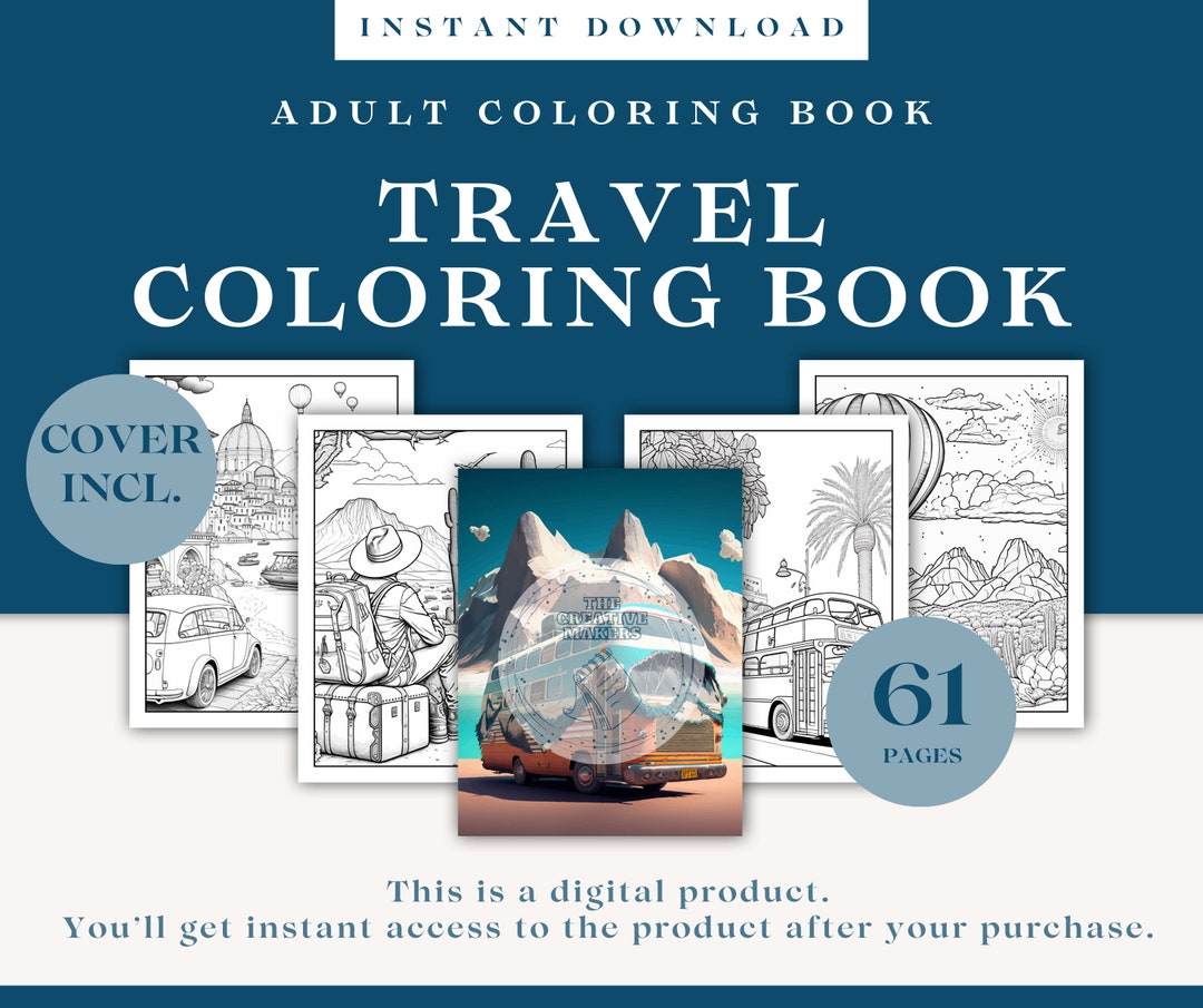 Travel Coloring Book for Adults & Teens | 61 Coloring Pages | Instant ...