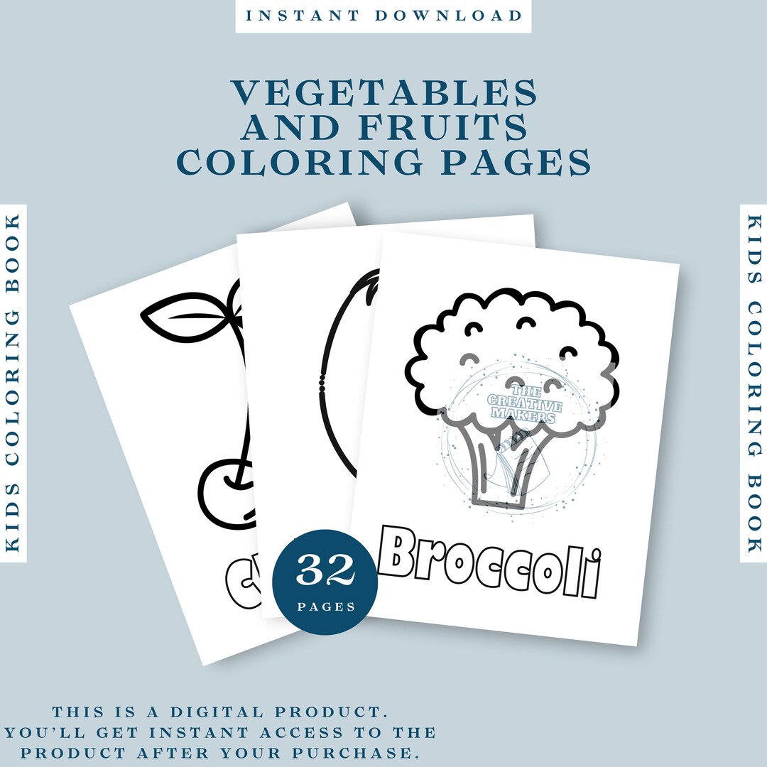 Fruits and Vegetables Coloring Book for Kids | 32 Coloring Pages ...