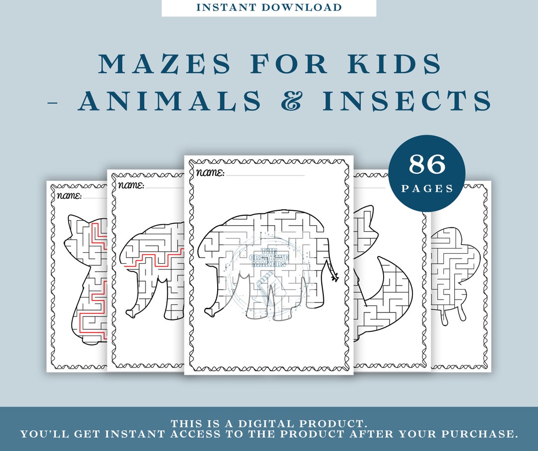 Mazes for Kids - Animals & Insects | 43 Mazes W/solutions | 86 Pages ...