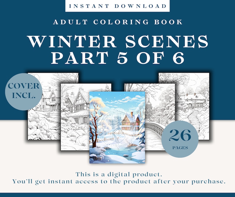 Winter Scenes Adult Coloring Book | Part 5 of 6 | 26 Coloring Pages ...