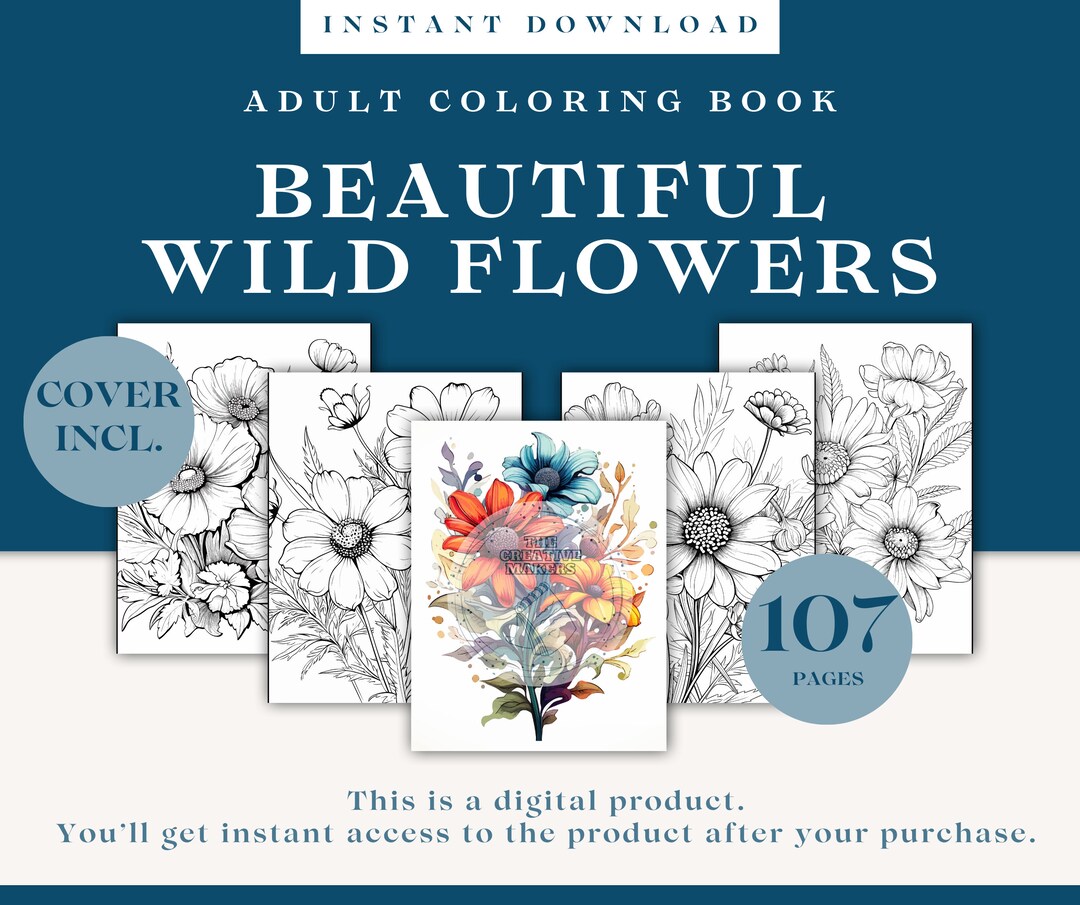 Beautiful Wild Flowers Adult Coloring Book | 107 Coloring Pages ...