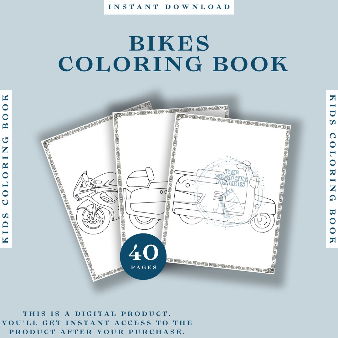 Bikes Coloring Book for Kids | 40 Coloring Pages | Instant Download ...