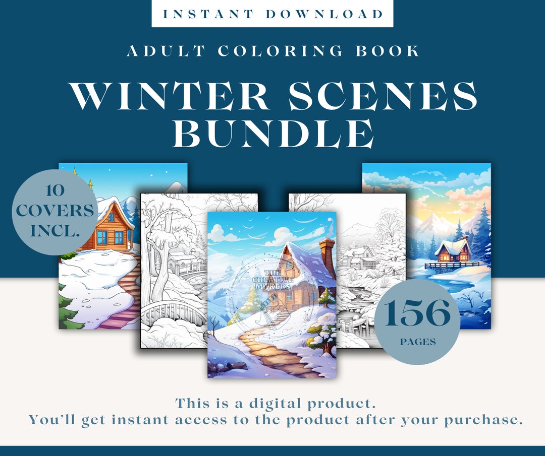 BUNDLE Winter Scenes Adult Coloring Book | 156 Coloring Pages | 10 ...