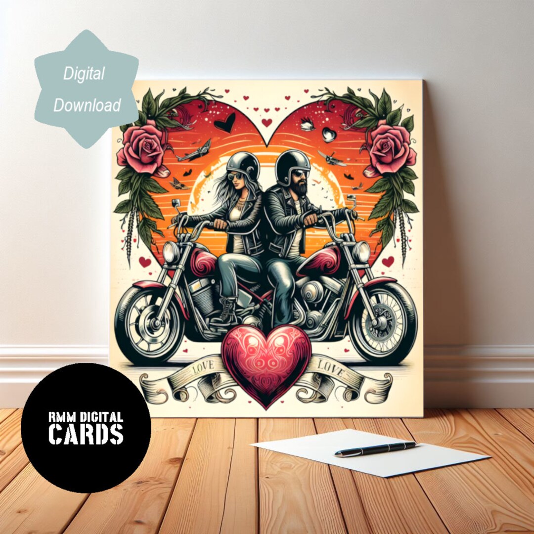 Cute Anniversary Card I Love You Sweet Biker Couple Romantic Lovers ...