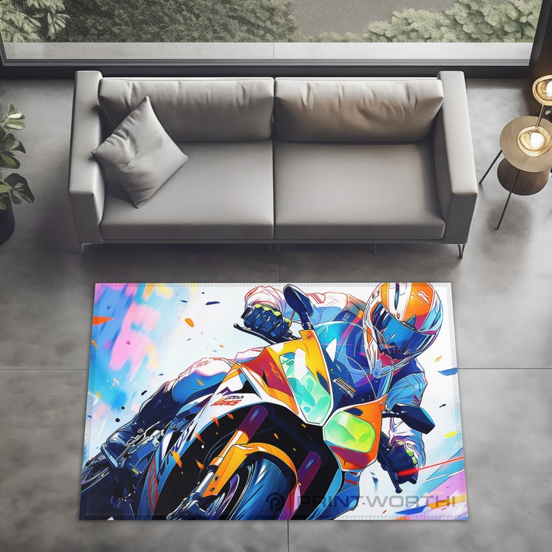 Superbike Motorcycle Racing Anime Rug Maximalist Graffiti Floor Art ...