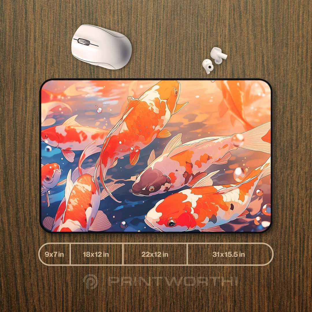 Koi Fish Anime Desk Mat Japanese Anime Mousepad Kawaii Desk Mat Kawaii ...